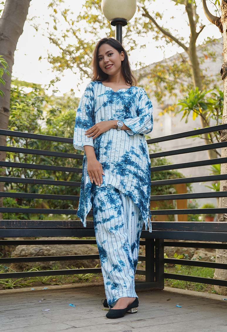 Summer Vibe Blue Shibori Dyed With Sequin Embellished Stylized Co-Ord set | Isadora Life ...