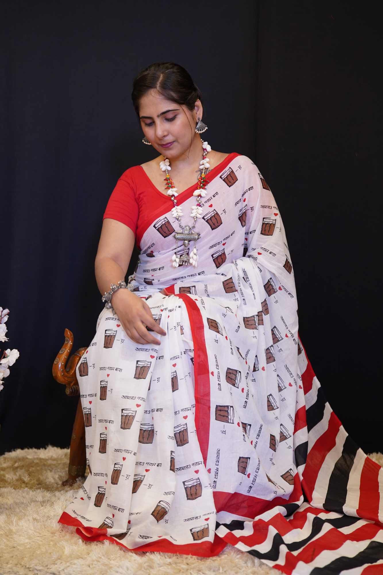 Garam chai ki pyali wali mul mul cotton wrap in 1 minute saree ...