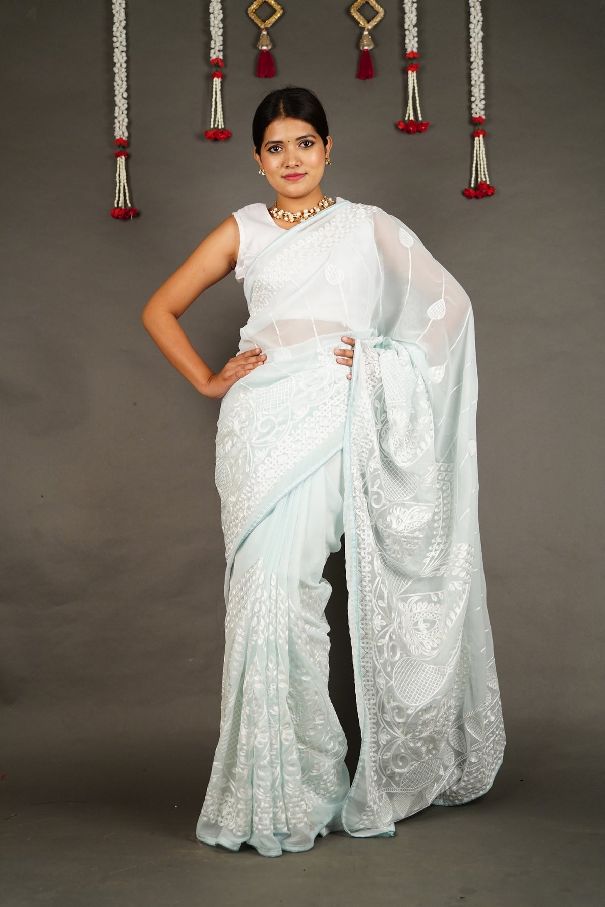 Ready To Wear Lucknow Chikan Wrap in 1 minute saree | Isadora Life ...