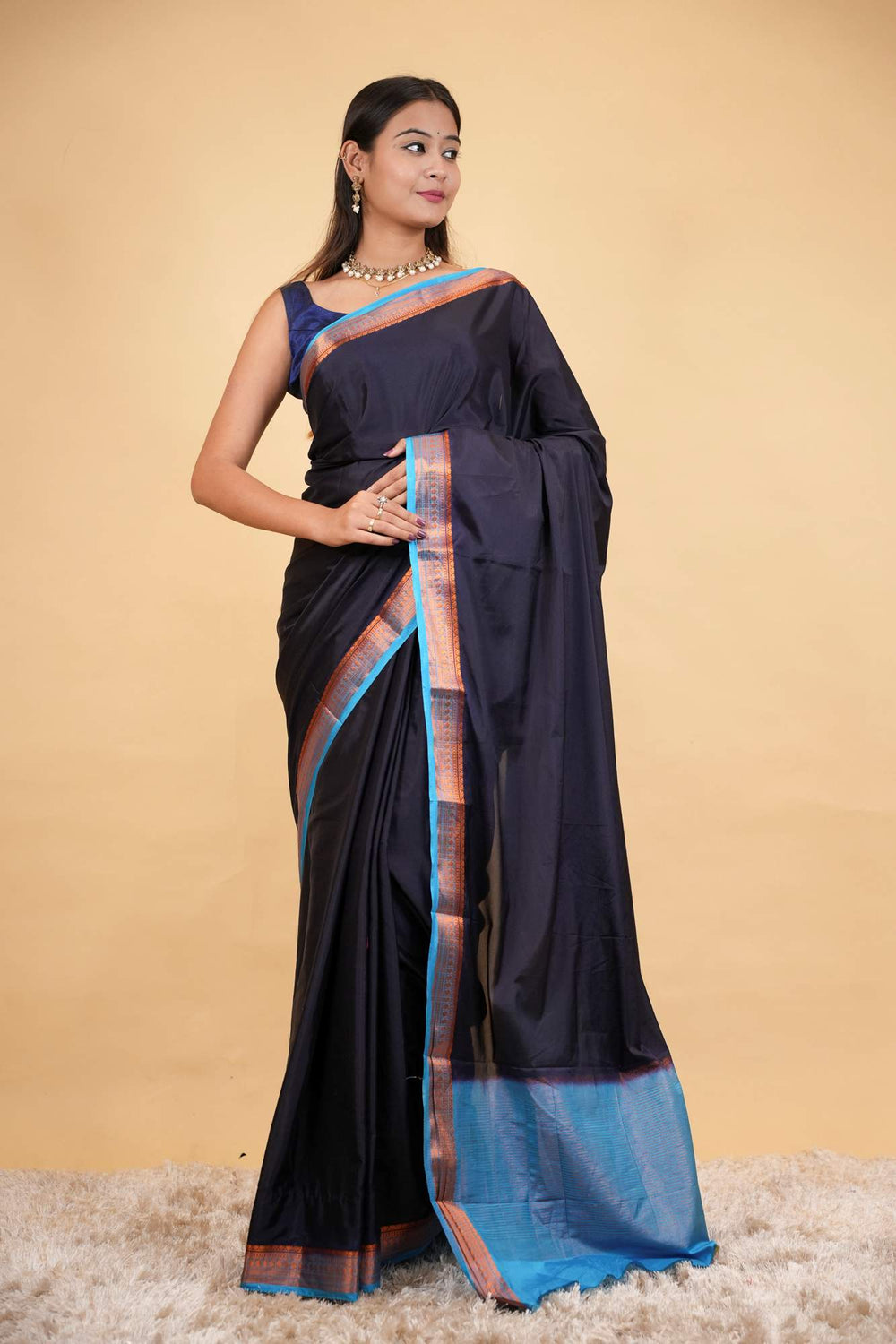 Classic Mysore Soft Silk Blend with Contrast Zari Border & Traditional ...
