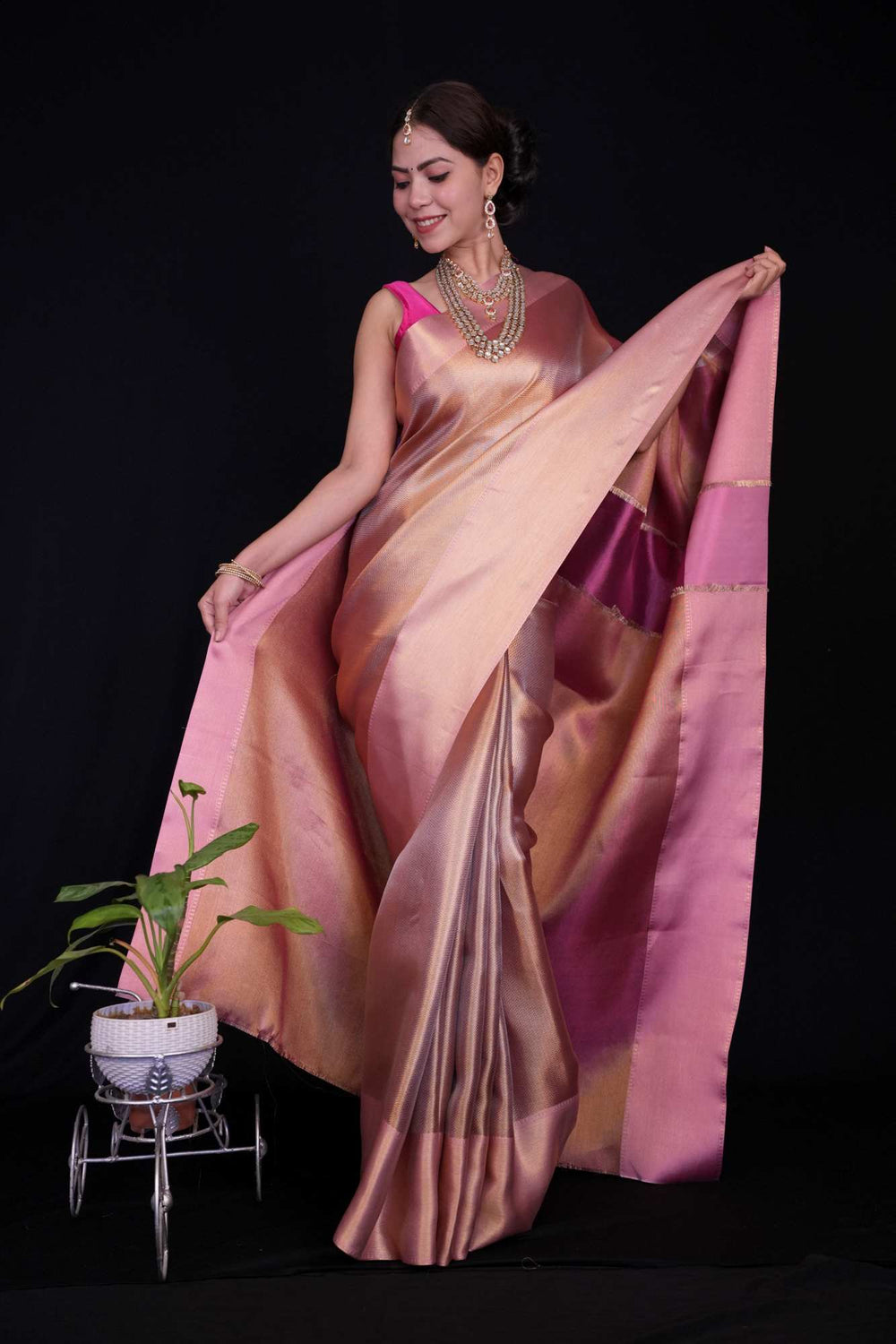 Jyothika Inspired Premium Tissue Silk With Soild Zari Border prestitched saree | Isadora Life ...
