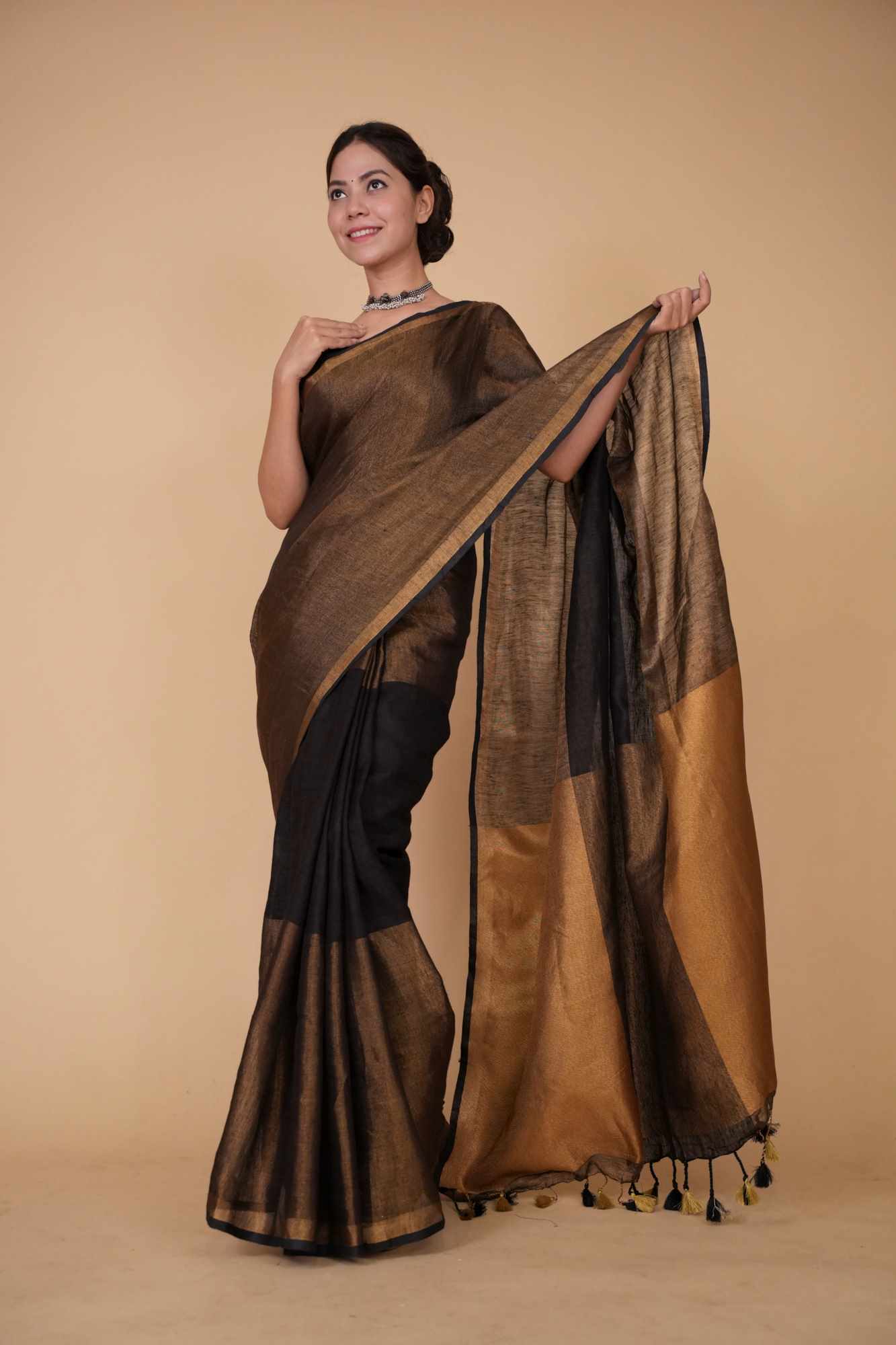 Zip & Go Handloom Bhagalpuri Linen Silk zip and go saree