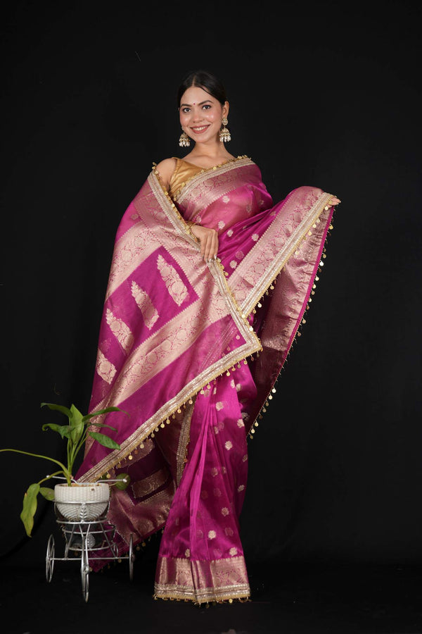 MAHARANI TISSUE SILK PRESTITCHED SAREE — ROYAL ZARI BUTTA & TIKKI LACE ...
