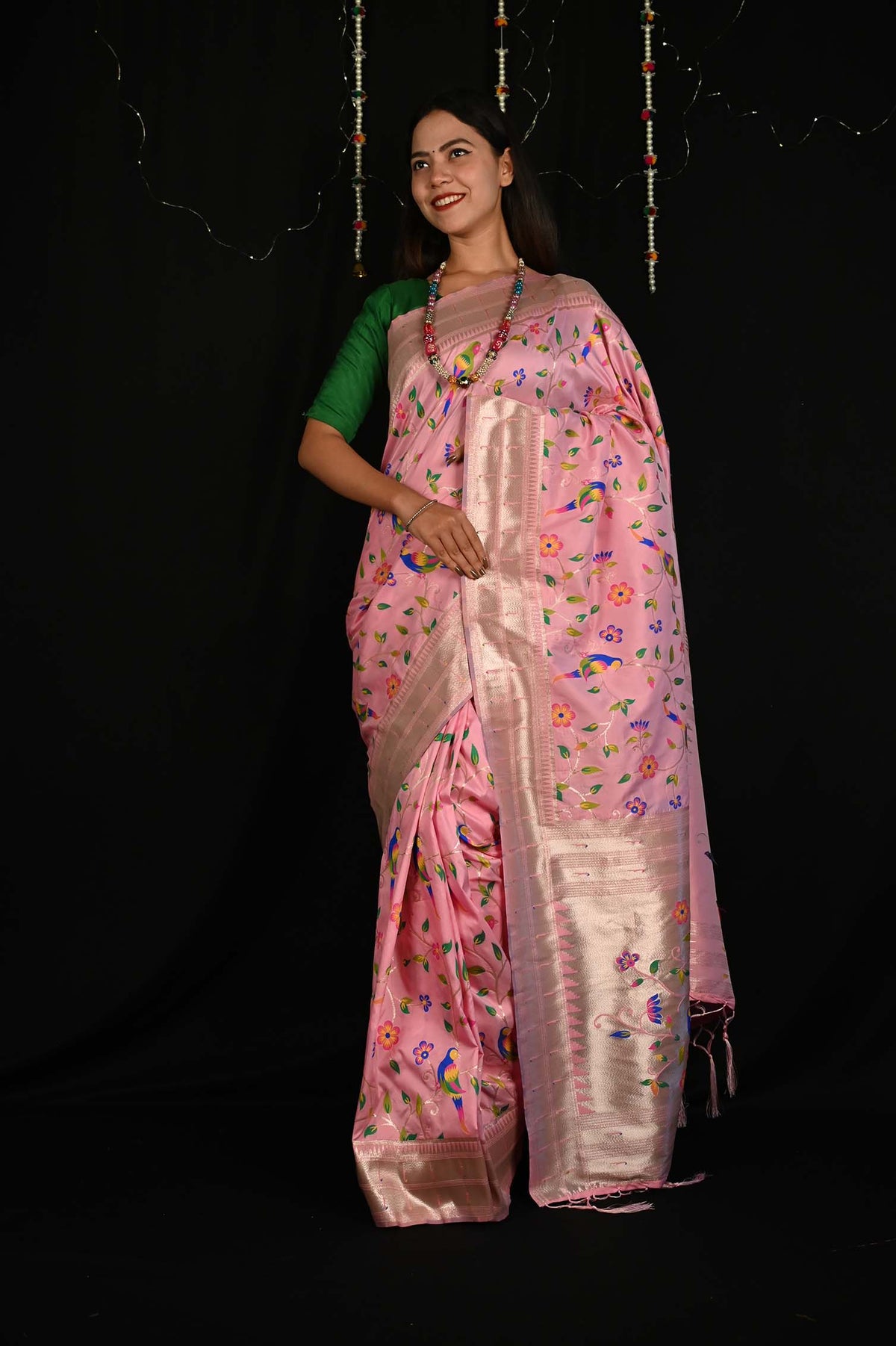Ready to Wear Pink Paithani Pattern Art silk With Ornate Pallu Wrap in ...