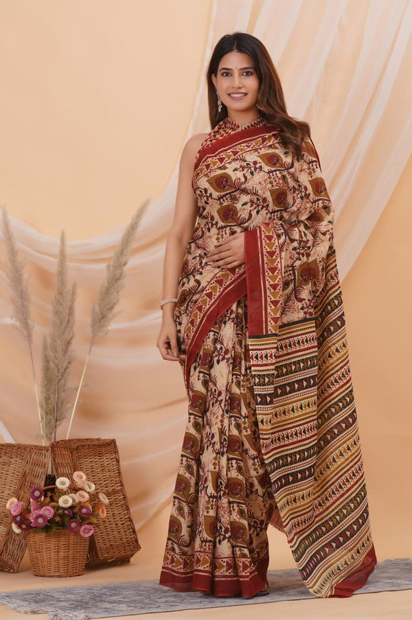 Mulmul Cotton Traditional Block Print Ready to wear Saree