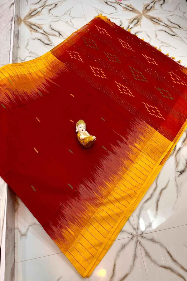 Royal Handloom Cotton Kothi with Intricate Ikkat Weaving & Classic Tem
