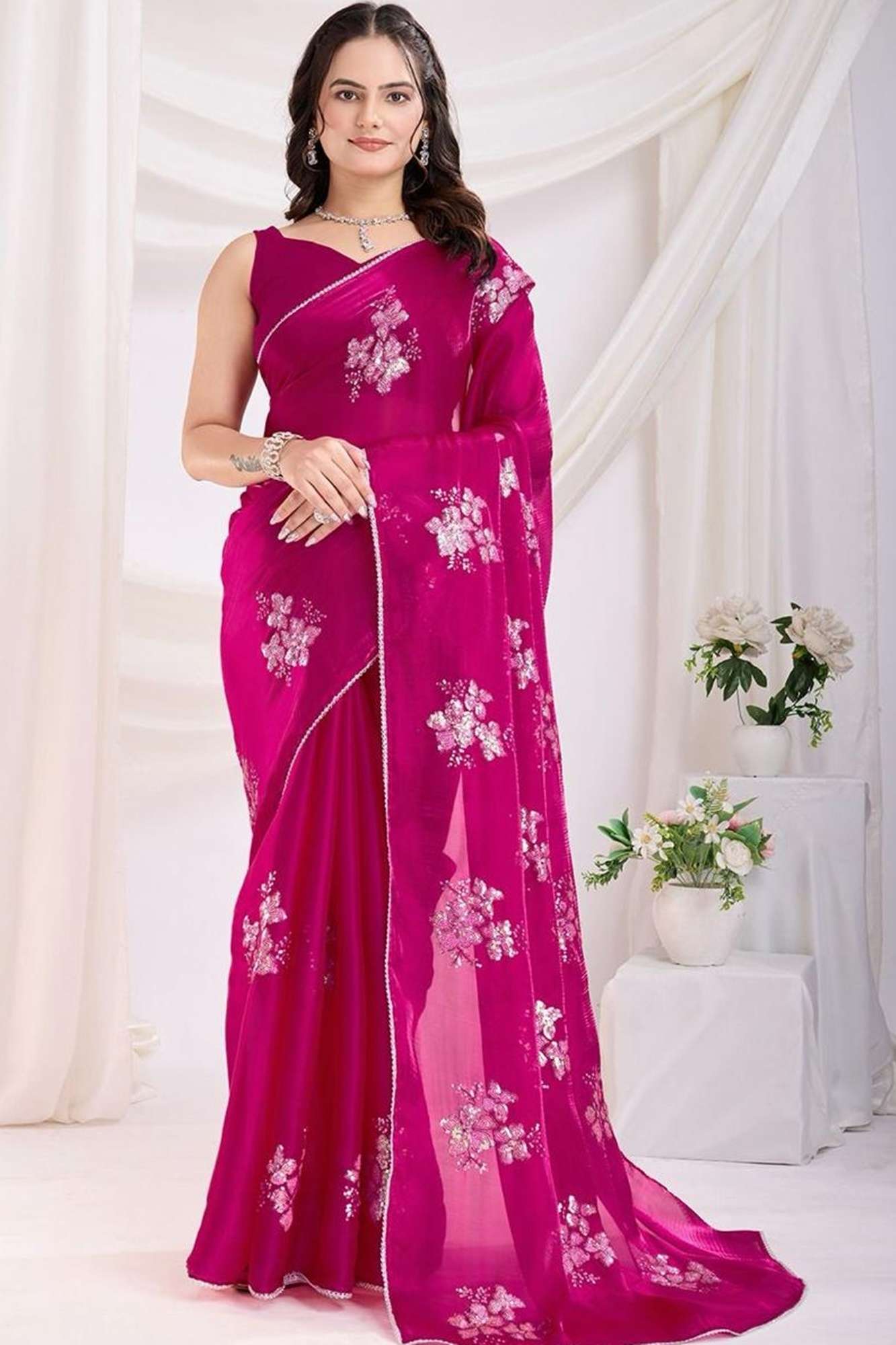 Beautiful Soft Jimi Chu chiffon silk ready to wear Saree with ...