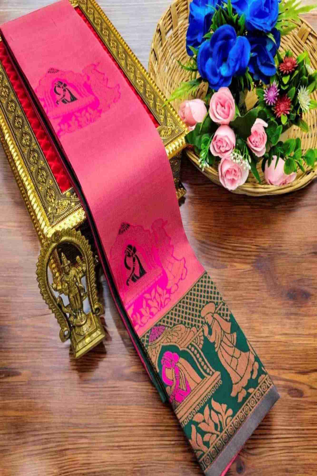 Rich Embossed Pallaku Design Soft Silk Ready To Wear With Pallaku ...