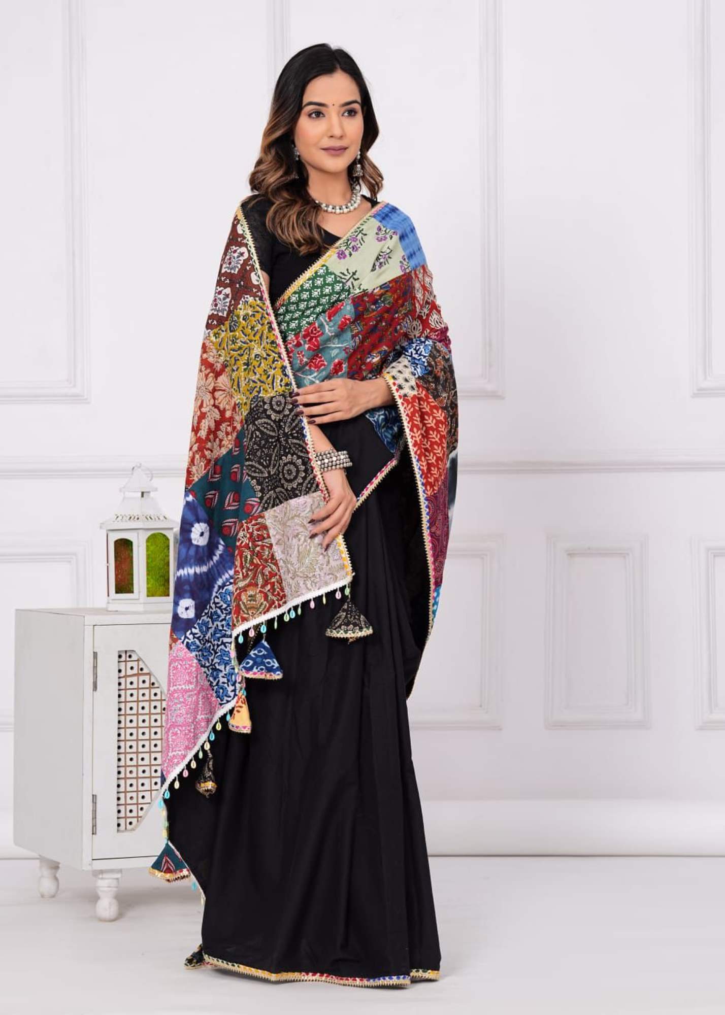 Designer Vibrant Patch Work Saree With Styles Tassels on Pallu Pure ...